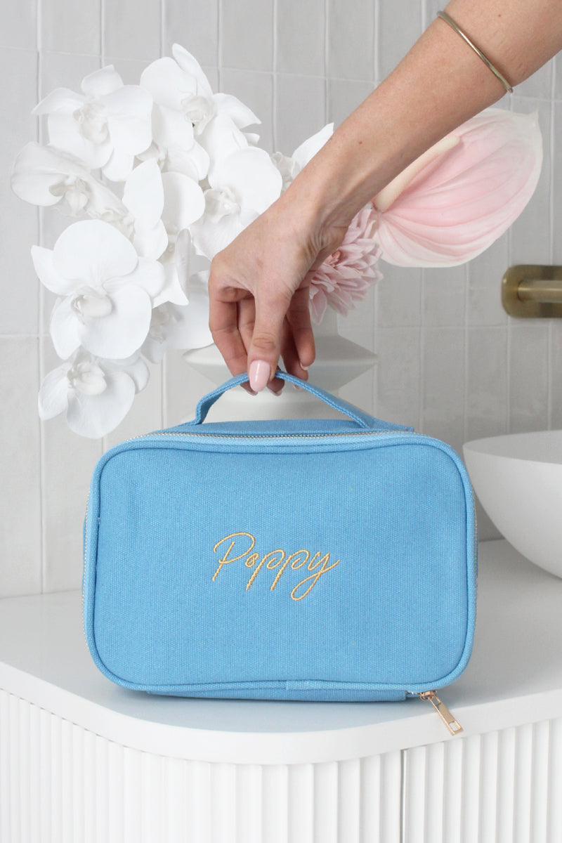 Personalised Blue Vanity Case | Personalised Bag – Miss Poppy Design