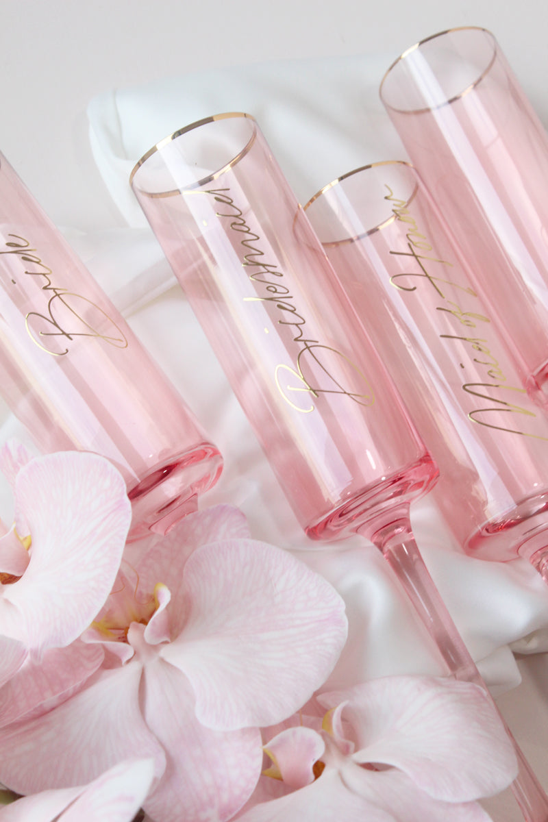 Pink Bridal Party Champagne Flutes | Bridesmaid Glasses Australia ...