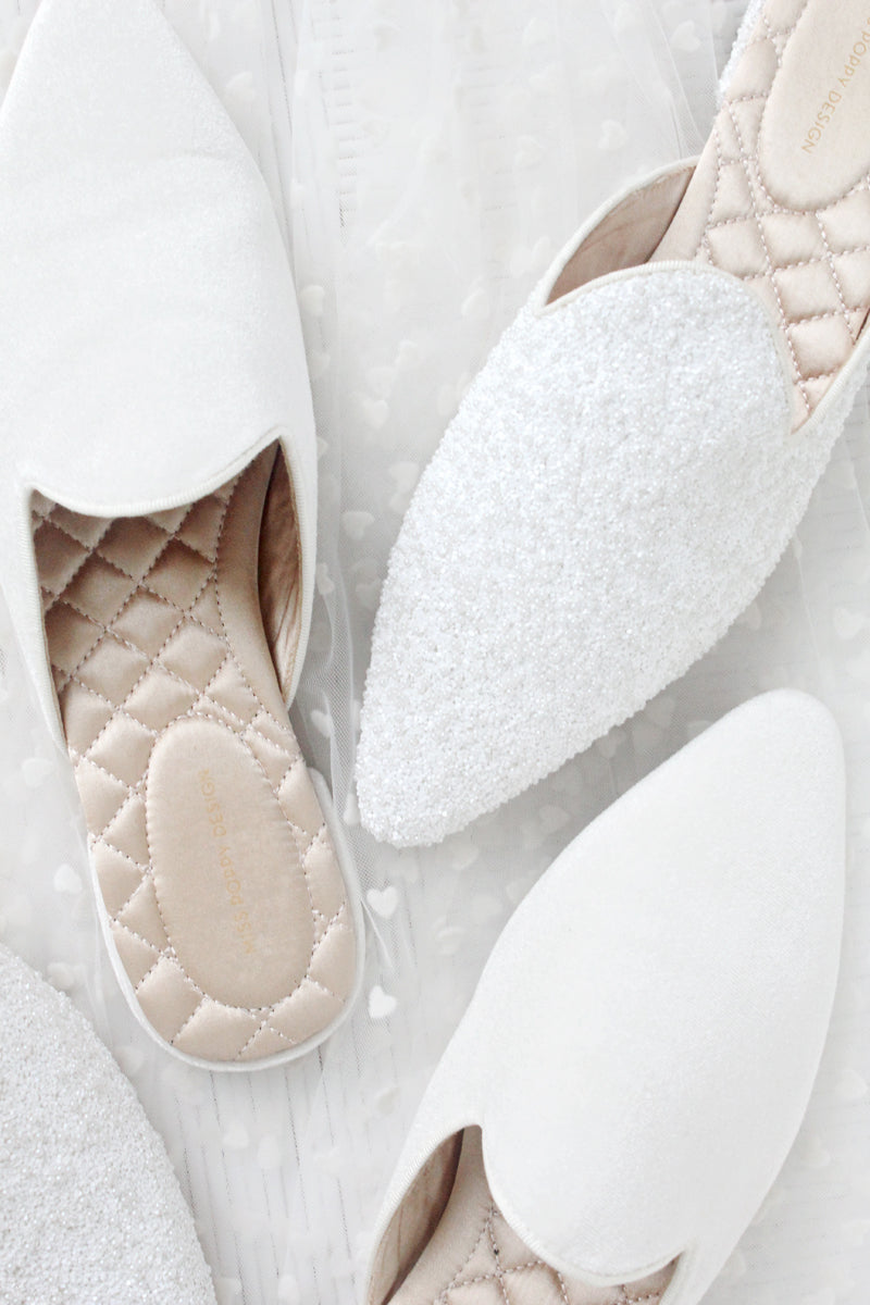 Bridal Slippers | White Velvet Slippers | Slippers for Brides – Miss ...