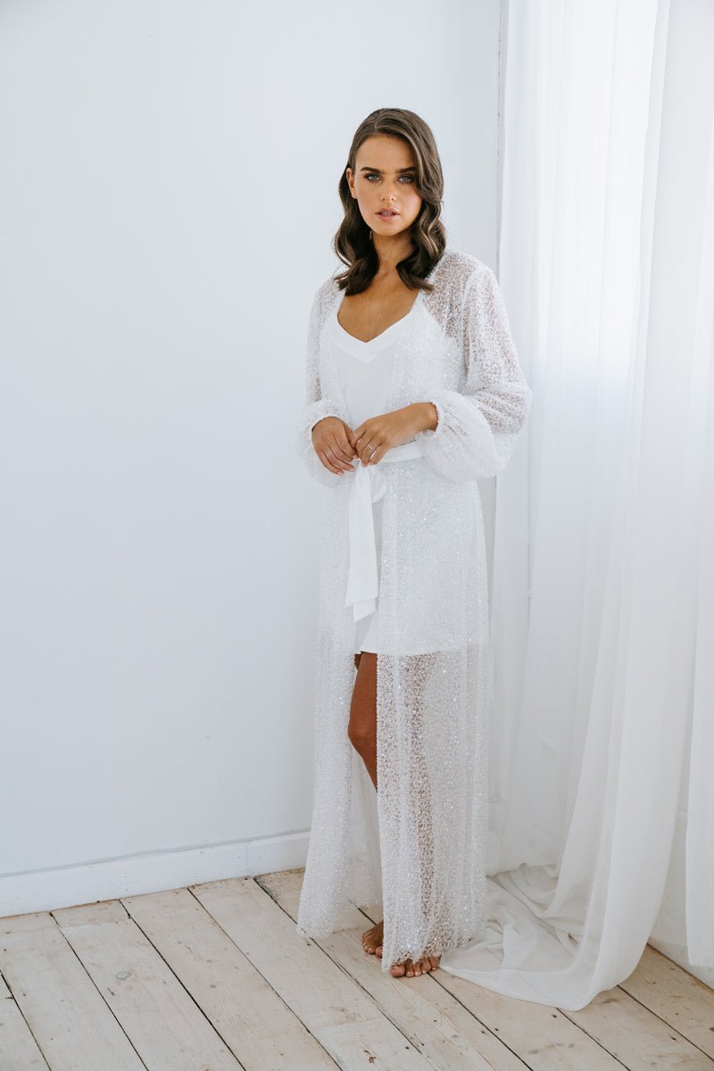 Beaded Maxi Robe | White Bridal Robe | White Bride Robe | Long White ...