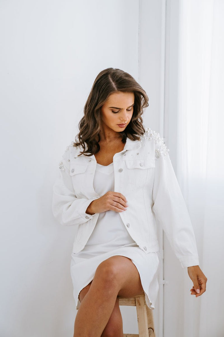 Buy Customised White Pearl Bride Denim Jacket Online ...