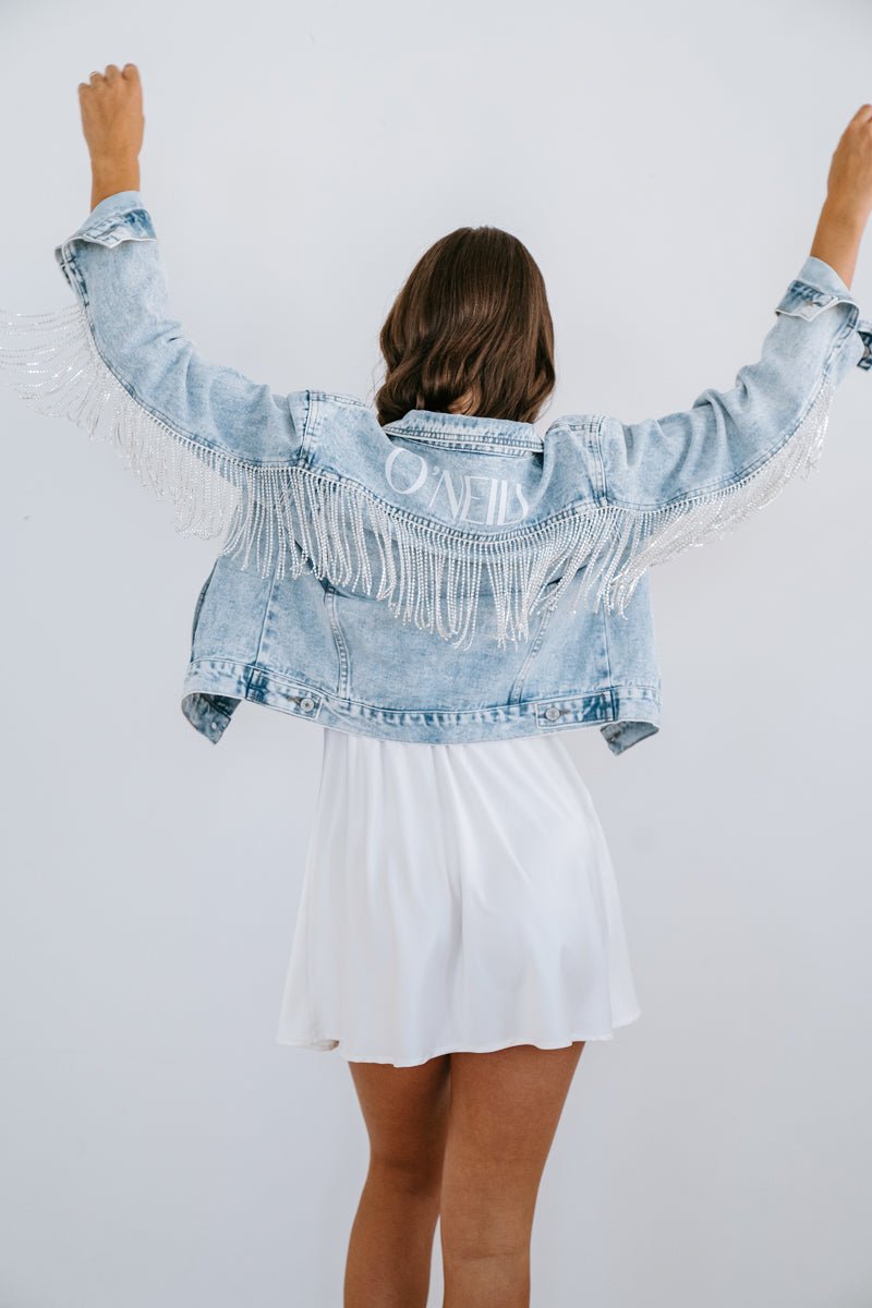 Jamie Embellished Denim Jacket | Chain Denim Jacket | Customised Bridal ...