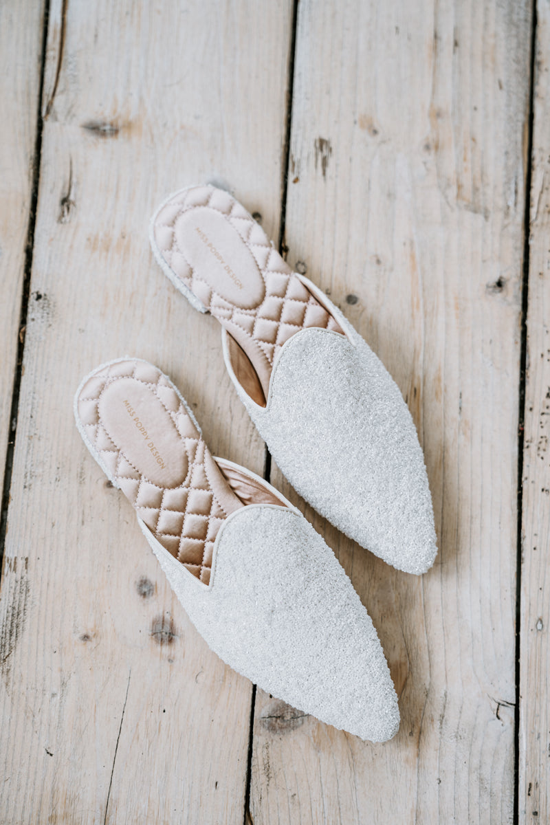 Pearl Glitter Bridal Slippers | Miss Poppy Design