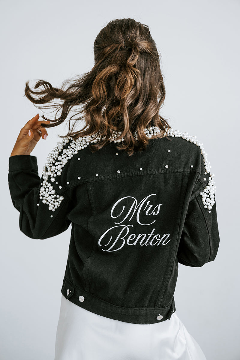Black Pearl Denim Jacket | Personalised Denim Jacket | Bride Jacket ...